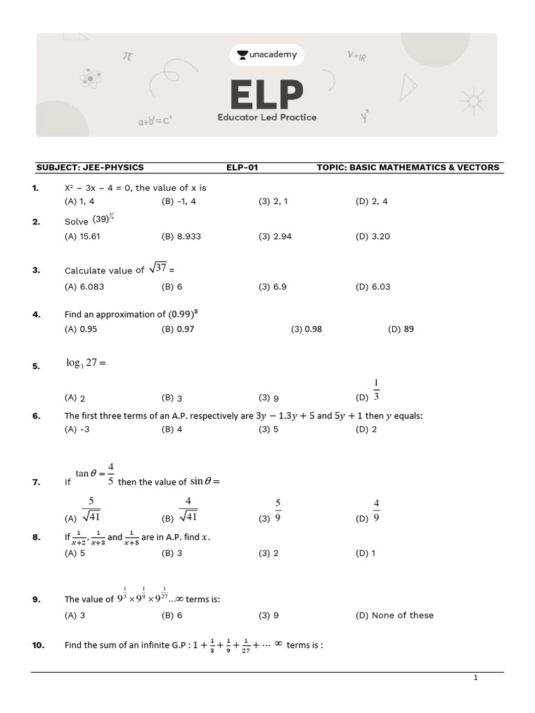 Physics_JEE_GrowthXI_ELP-1_Final (2) | PDF | Mathematics | Mathematical Analysis