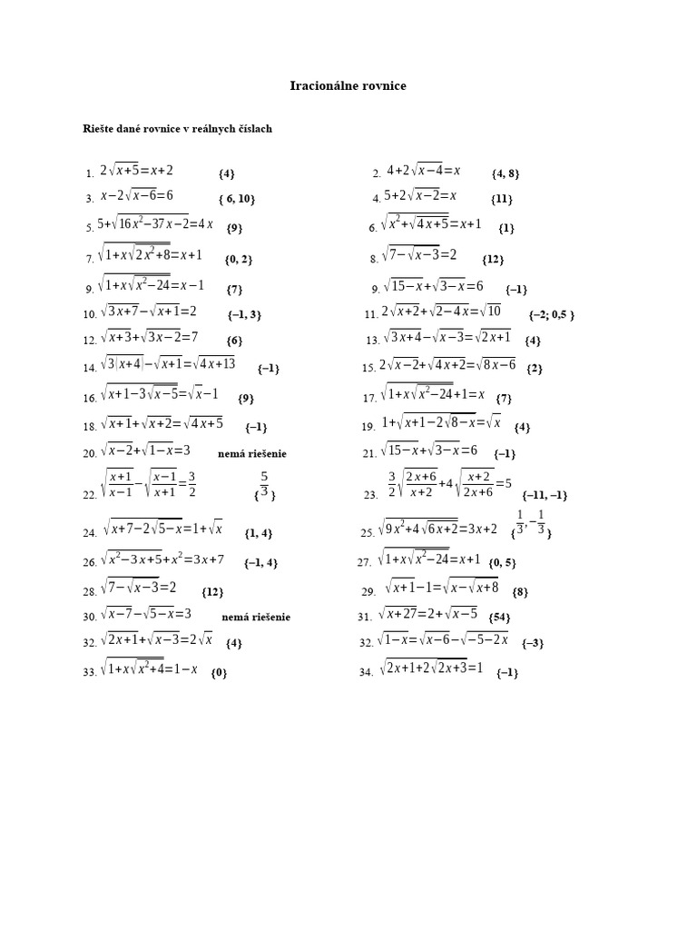 Iracionálne Rovnice | PDF