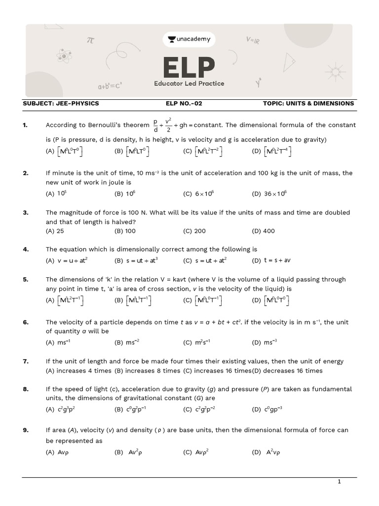 ELP-2 Units and Dimensions | PDF | Velocity | Force
