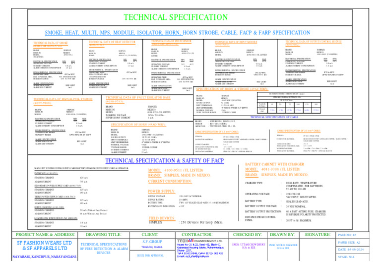 Technical Specification: Smoke, Heat, Multi, MPS, Module, Isolator, Horn, Horn Strobe, Cable ...
