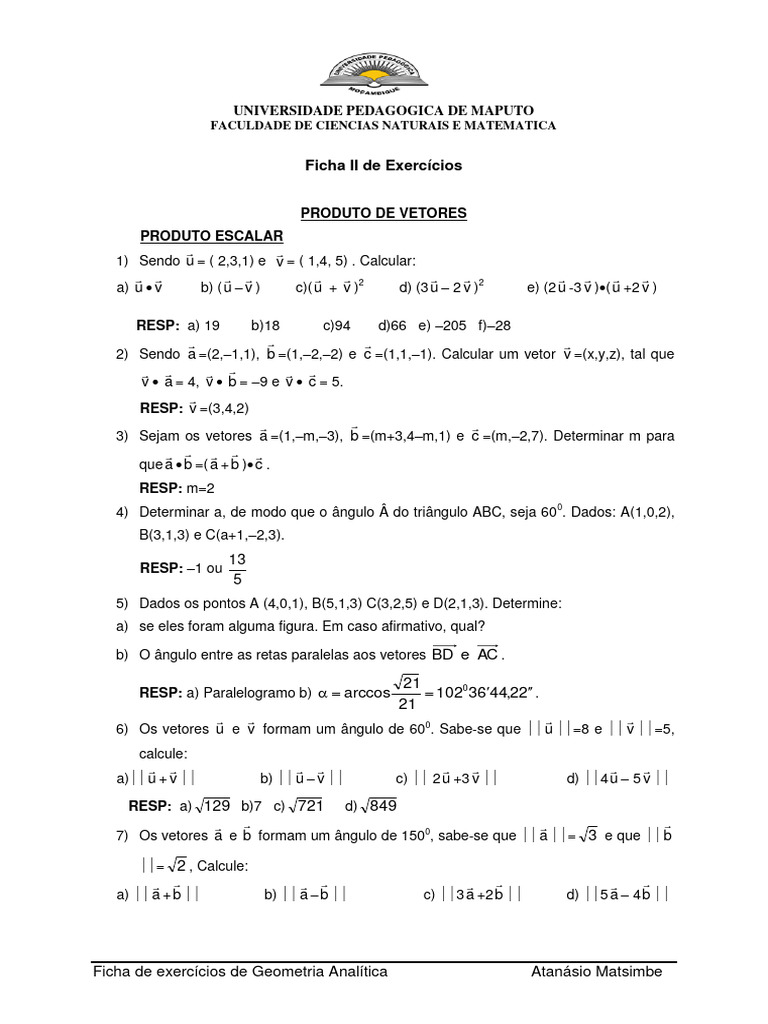 Ficha II (Exercicios) | PDF | Vetor euclidiano | Triângulo