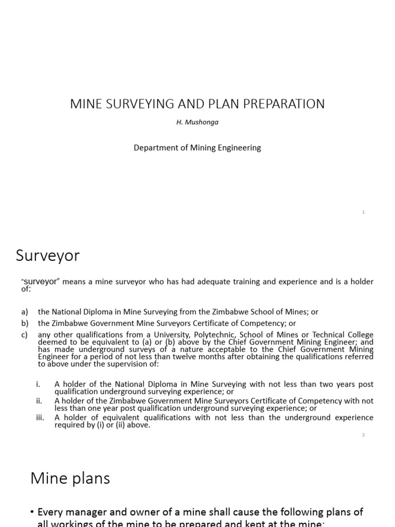 Mine Surveying and Plan Standards | PDF | Surveying | Mining