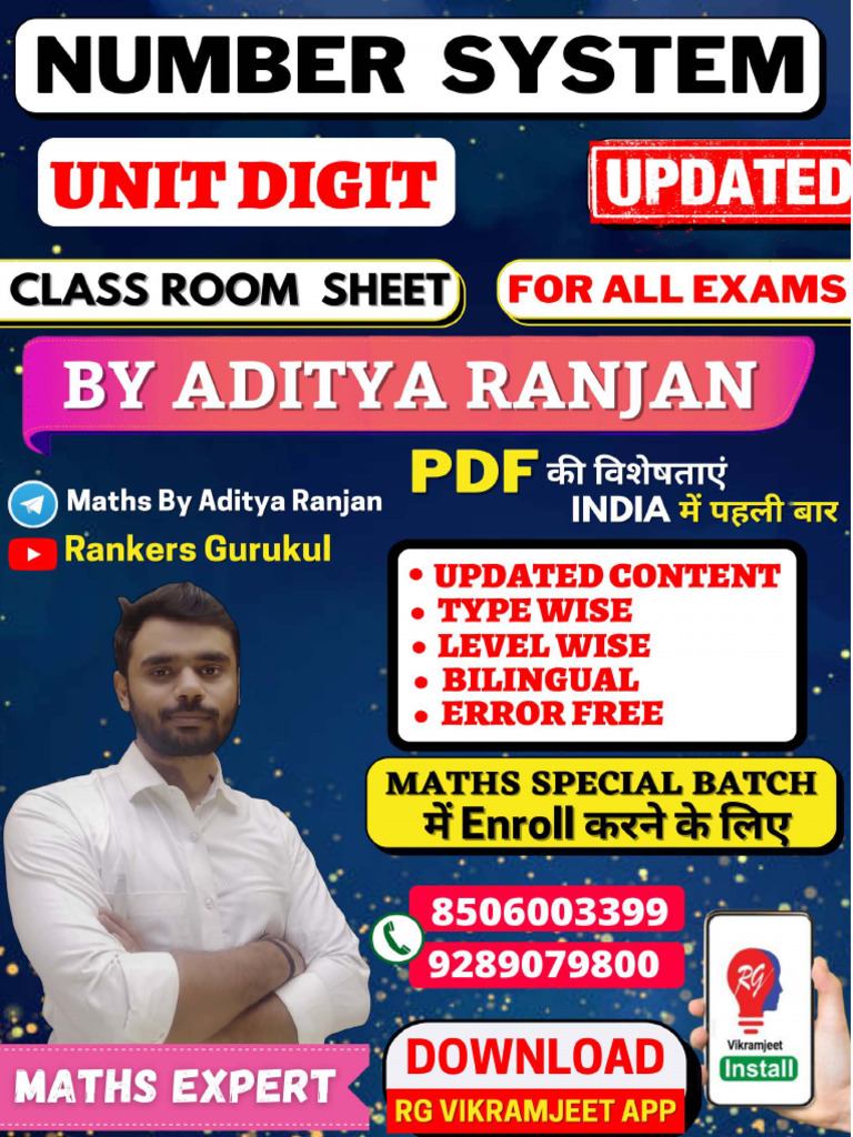 004 Unit Digit ClassRoom Sheet 01 MATHEMATICS NUMBER SYSTEM | PDF | Arithmetic | Mathematical ...