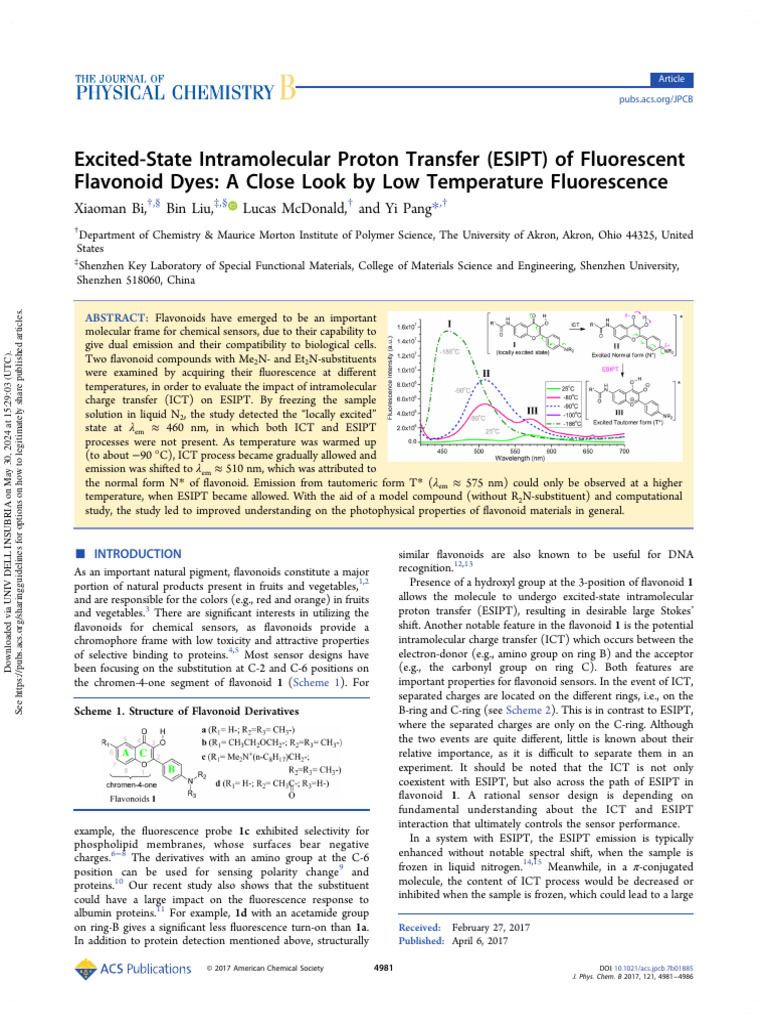 Bi Et Al 2017 Excited State Intramolecular Proton Transfer (Esipt) of ...