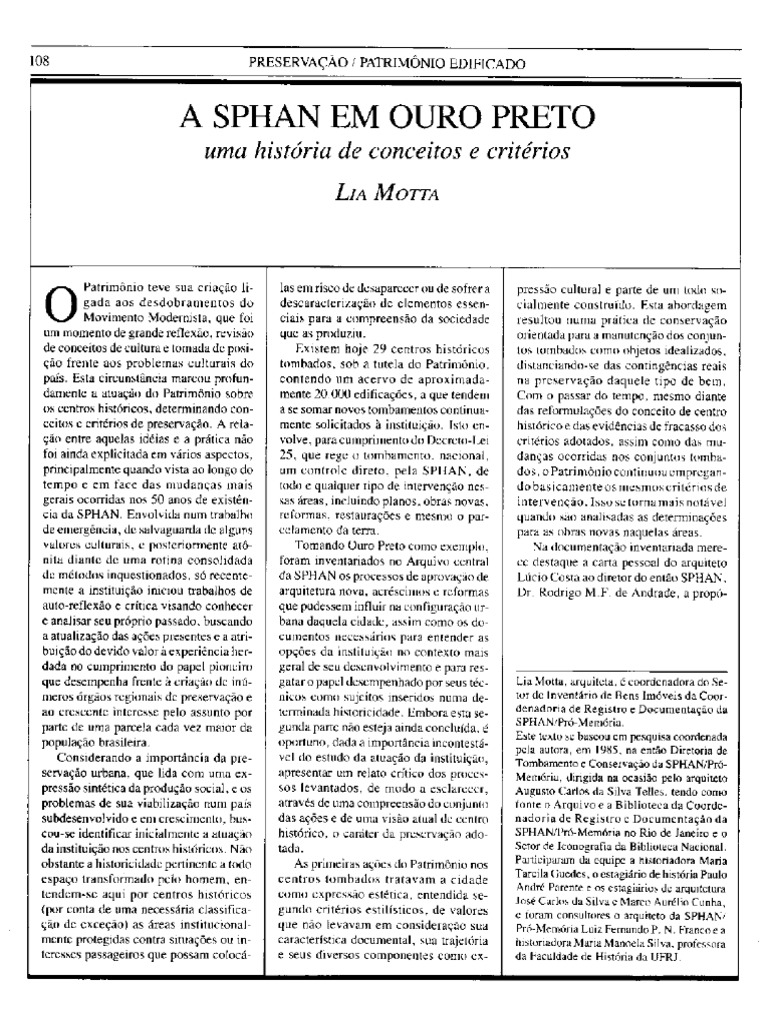 Texto13a Lia Motta Sphan Ouro Preto | PDF