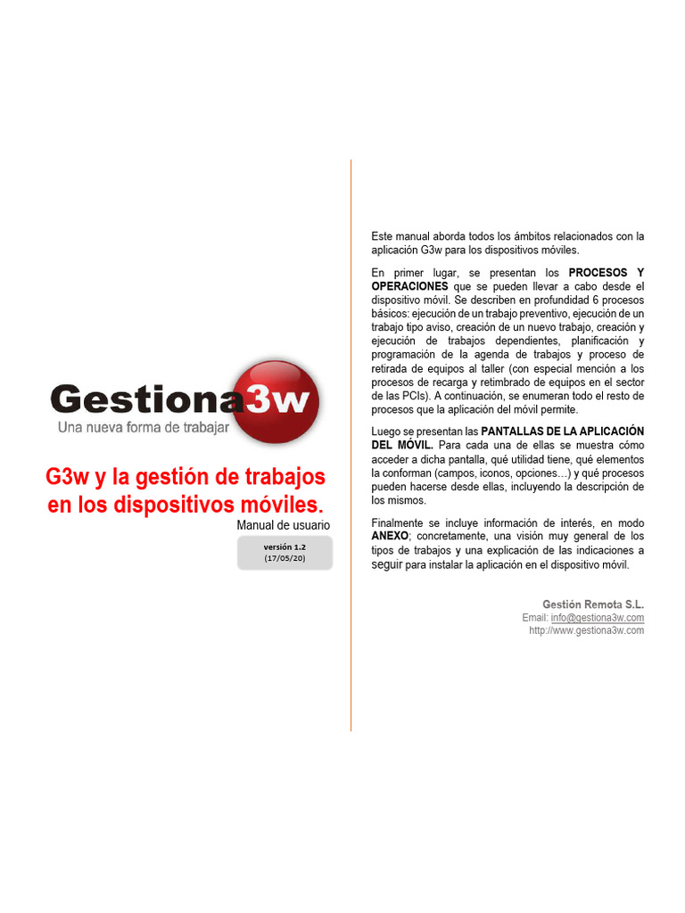 Manual G3w Dispositivos V 1.2 | PDF | Software de la aplicacion | Dispositivo móvil