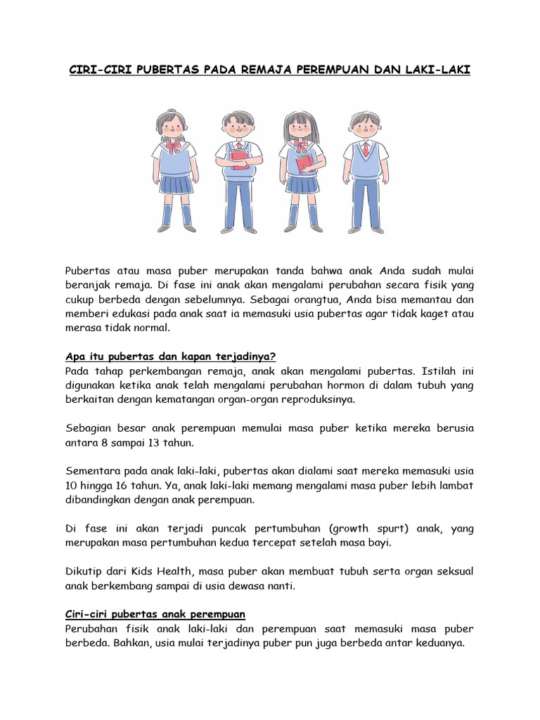 Ciri-Ciri Pubertas Remaja Laki-Laki dan Perempuan | PDF | Gaya Hidup