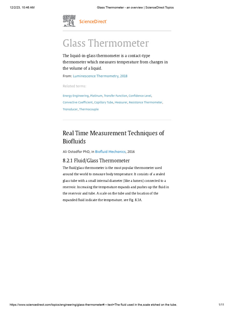 Glass Thermometer - An Overview - ScienceDirect Topics | PDF ...