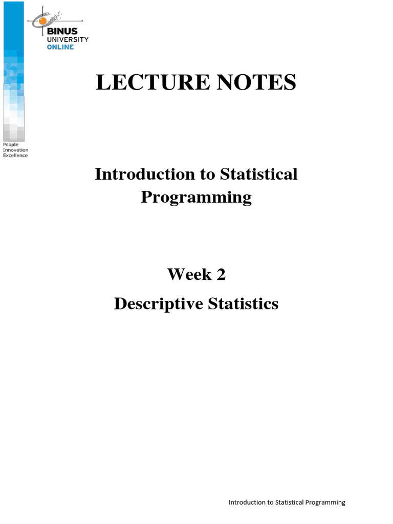 Introduction To Statistical Programming - LN Week 2 - Descriptive ...