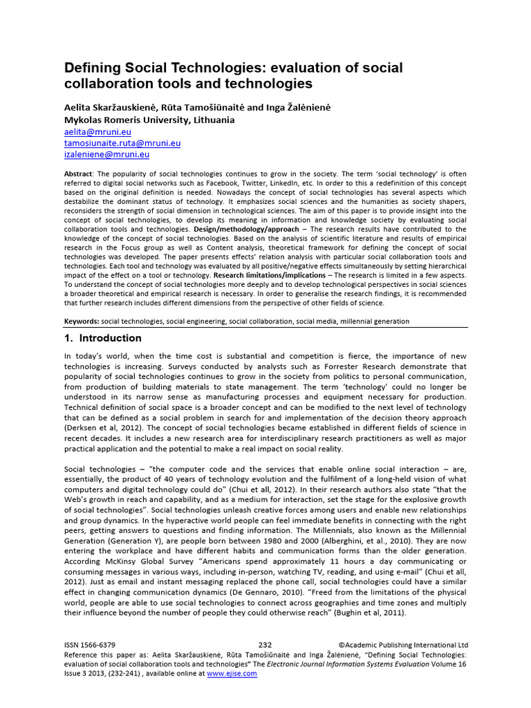 Defining Social Technologies | PDF | Information | Collaboration