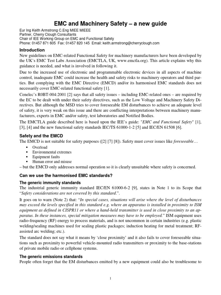 EMC MachinerySafety | PDF | Electromagnetic Compatibility | Safety