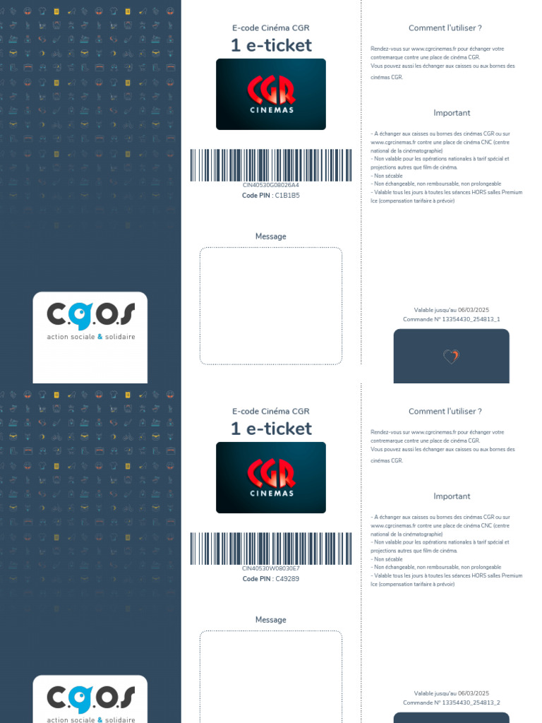 E-tickets CGR : Utilisation et Validité | PDF | France | Cinéma de France