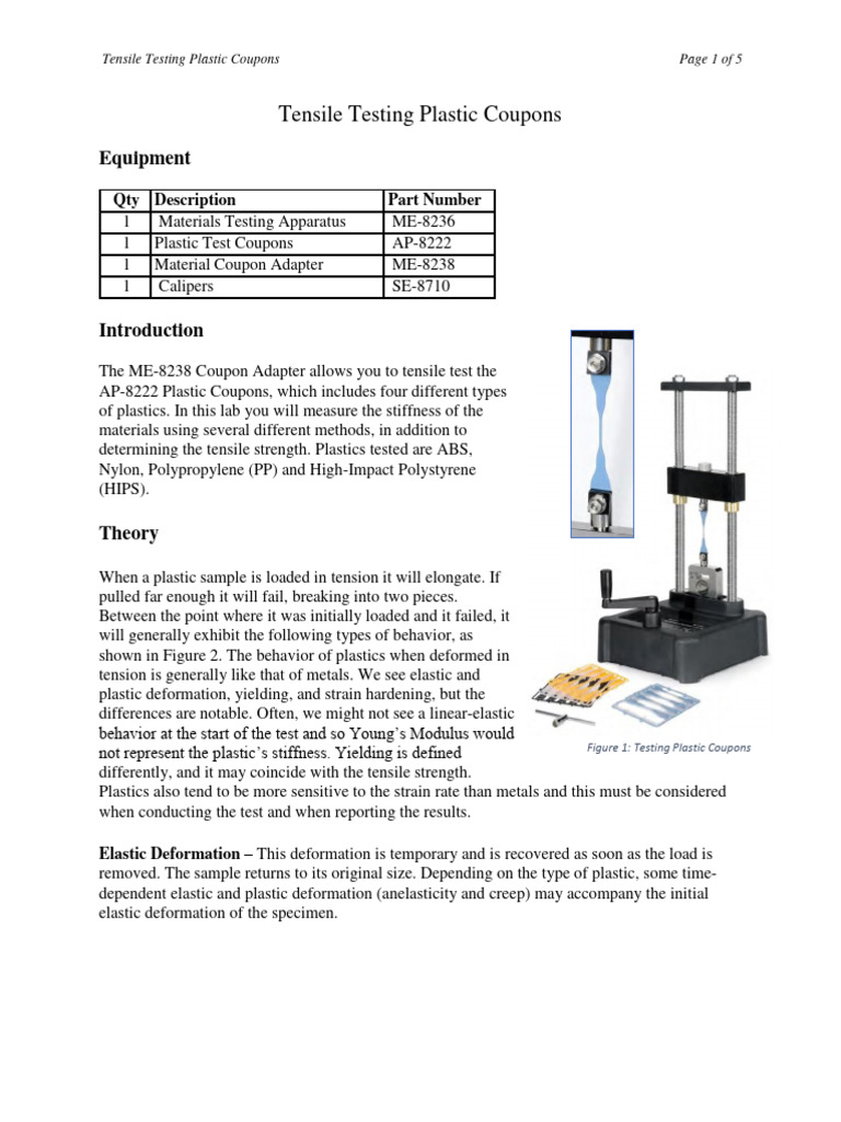 Tensile Testing of Plastic Coupons Lab 4 | PDF | Deformation ...