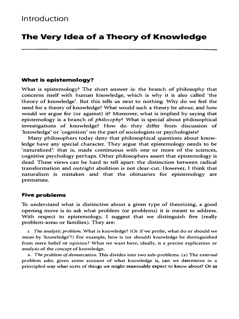 01 - Williams - The Very Idea of A Theory of Knowledge | PDF ...