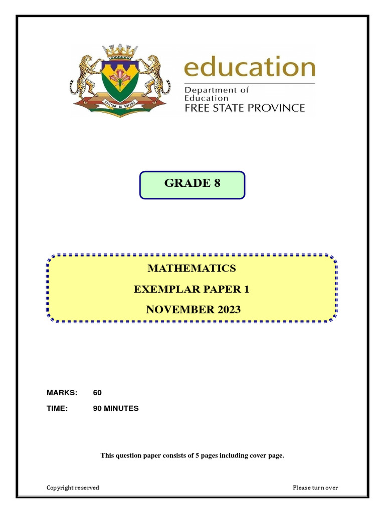 2023 Grade 8 Mathematics Examplar November Exam | PDF | Algebra ...