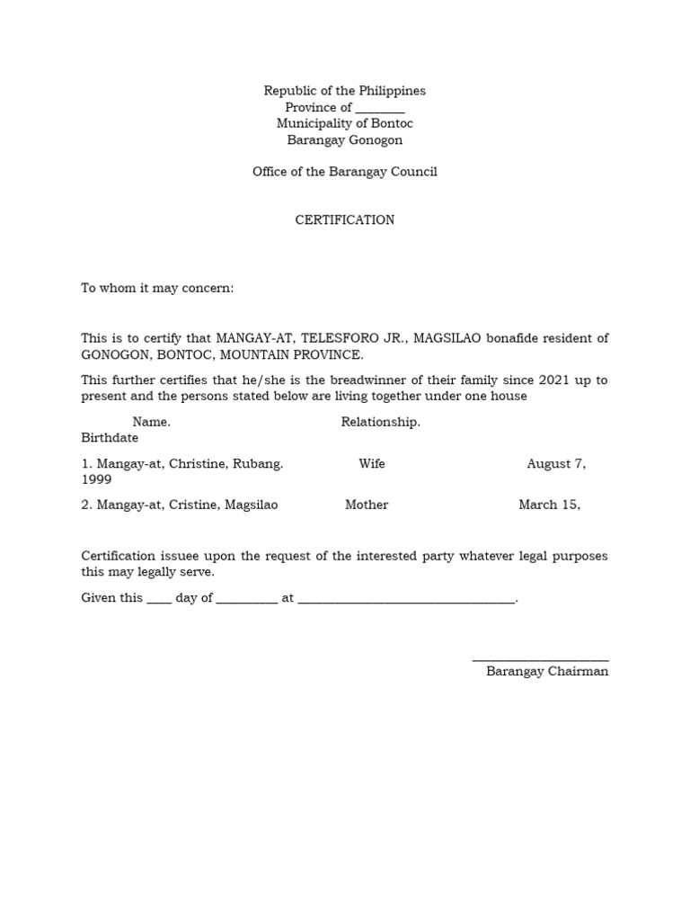 Barangay Certificate | PDF