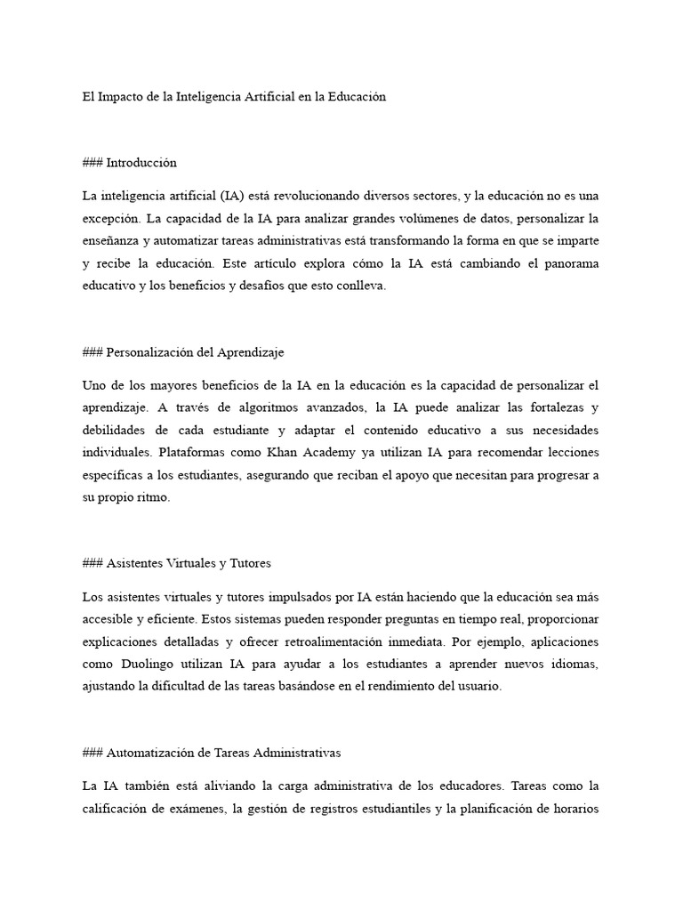 El Impacto de La Inteligencia Artificial en La Educación | PDF ...