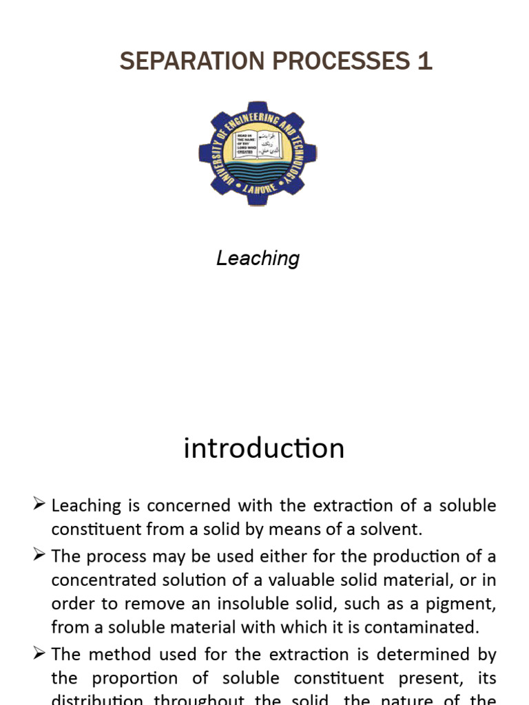 Lecture 15 Leaching | PDF | Solubility | Diffusion