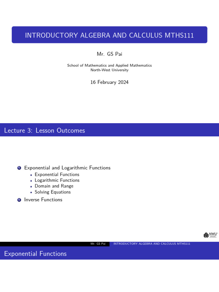 16 Feb 24 Lecture 3 | PDF | Exponential Function | Function (Mathematics)