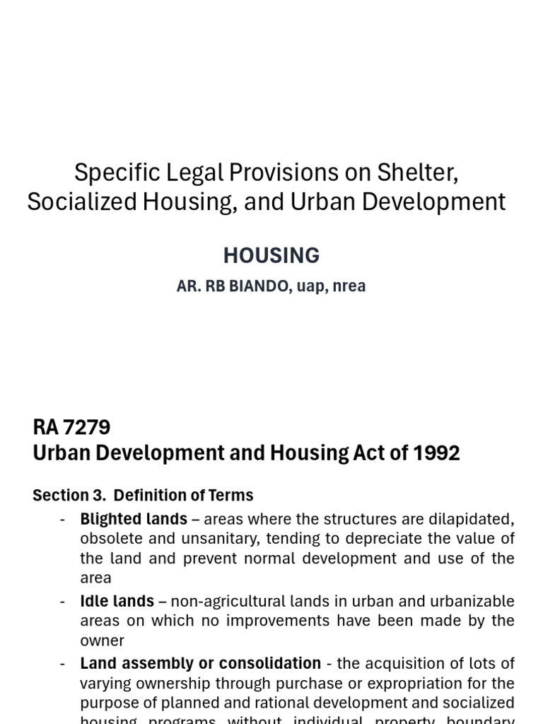 Housing Select Provisions On Shelter Socialized Housing and Urban ...