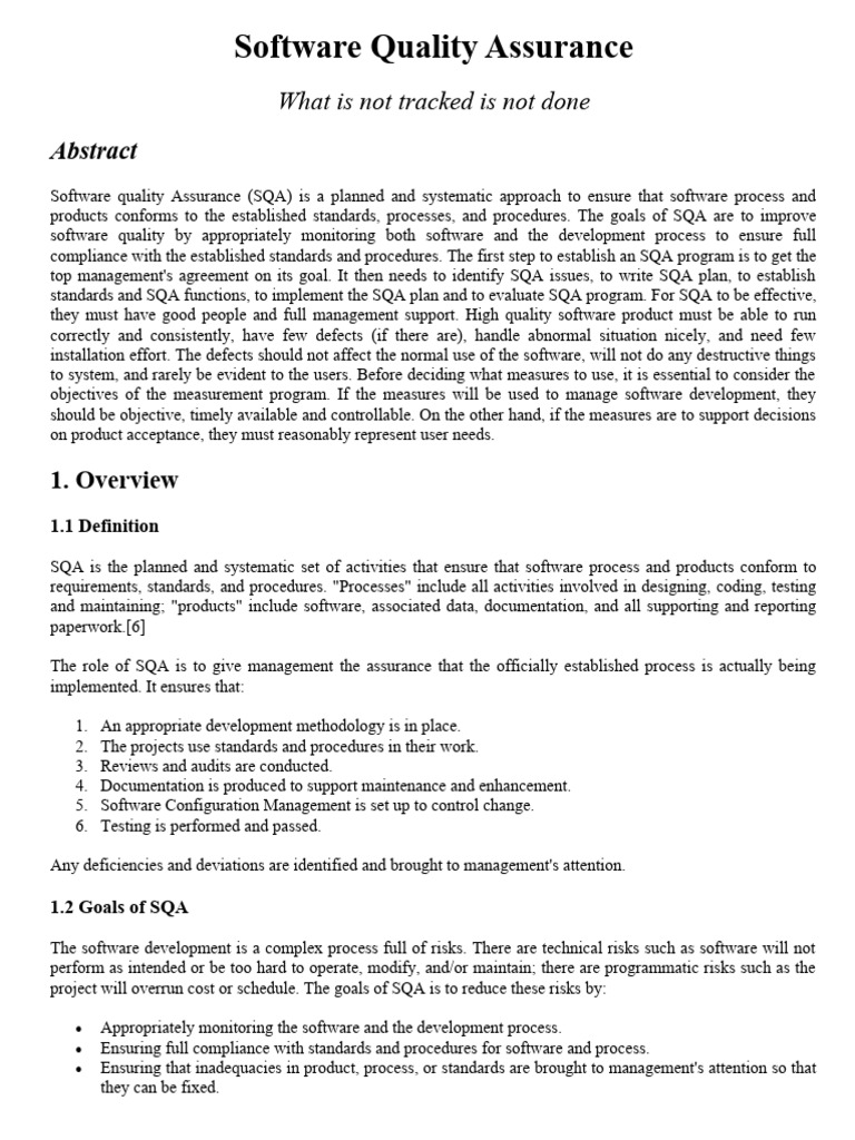 Software Quality Assurance Overview | PDF | Software Quality ...