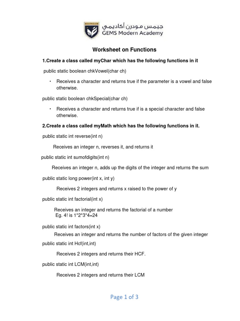 Worksheet On Functions Pdf Integer Computer Science String Computer Science