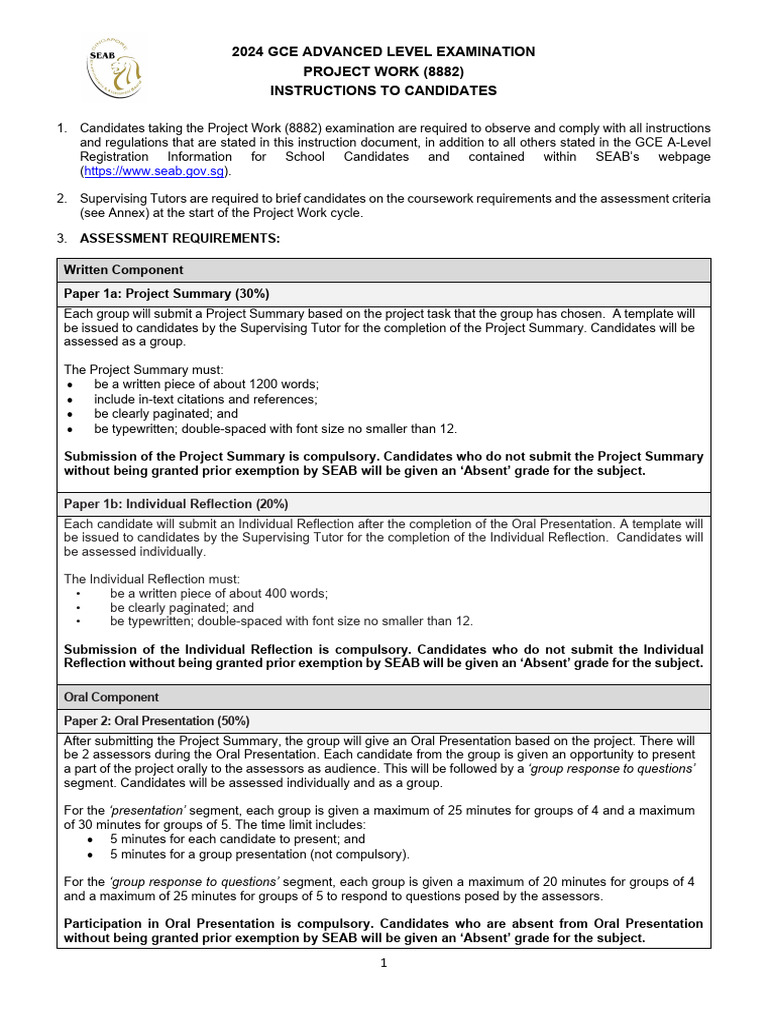 2024 GCE A-Level Project Work Guide | PDF | Citation | Gce Advanced ...