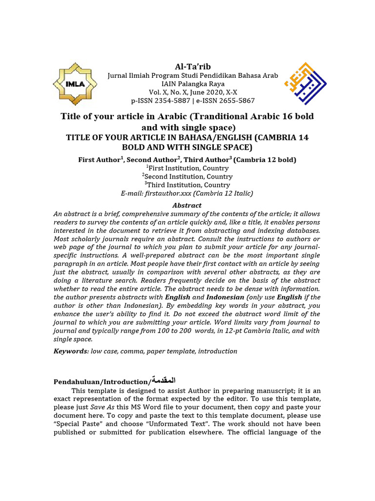 Template Jurnal Al-ta'Rib | PDF | Abstract (Summary) | Knowledge