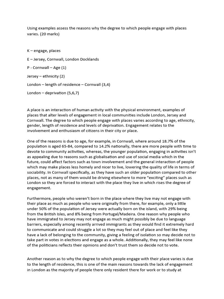 Using examples assess the reasons why the degree to which people engage ...
