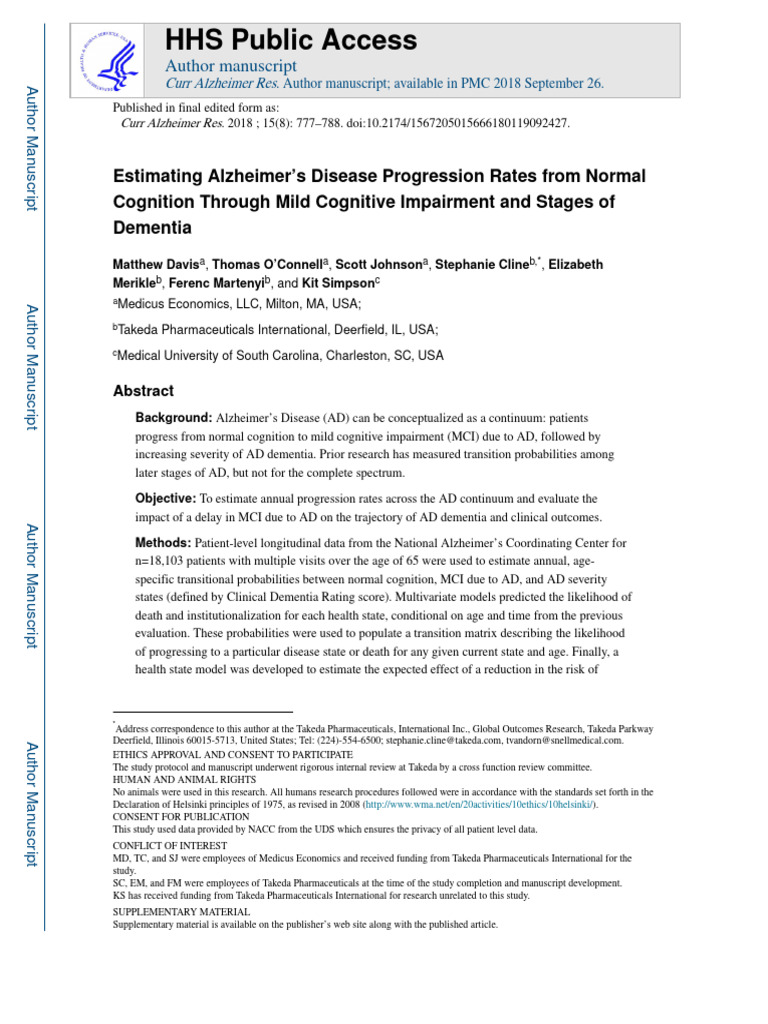 Estimating Alzheimer’s Disease Progression Rates From Normal Cognition ...