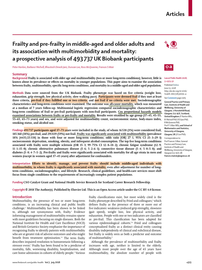 Frailty and Pre-frailty in Middle-Aged and Older Adults and Its ...