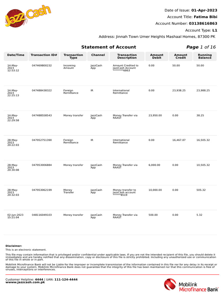 AccountStatement Jazz | Download Free PDF | Wire Transfer | Debit Card