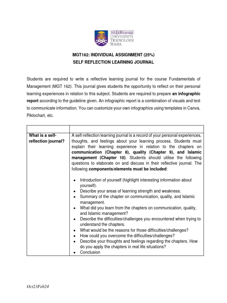 MGT162 Individual Assignment - Reflection Journal - October 2023 | PDF ...