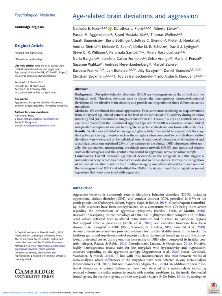 Age Related Brain Deviations and Aggression | PDF | Neuroscience ...