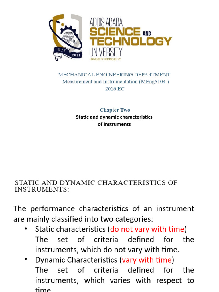 Lec 2 Static and Dinamic Chracterstic of Instrumentation | PDF | Observational Error | Accuracy ...