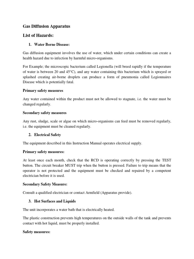 Gas Diffusion Apparatus Safety Guide | PDF | Water | Liquids