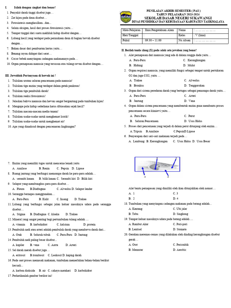 Soal PAS IPA Kelas V | PDF | Sains & Matematika