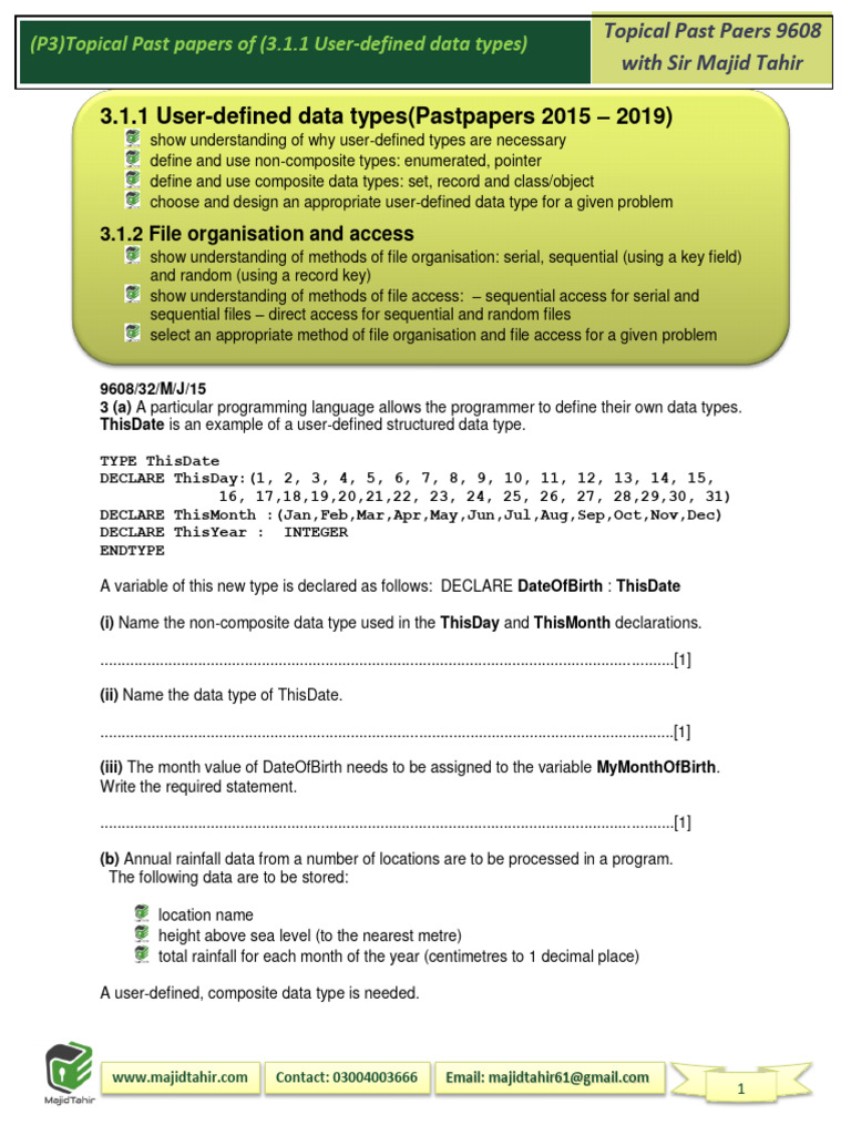 3.1.1 User-Defined Data TypesTopical (MT-L) | PDF | Data Type ...