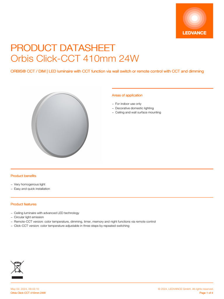 Orbis Click CCT 410mm 24W en | PDF | Light Emitting Diode | Lighting