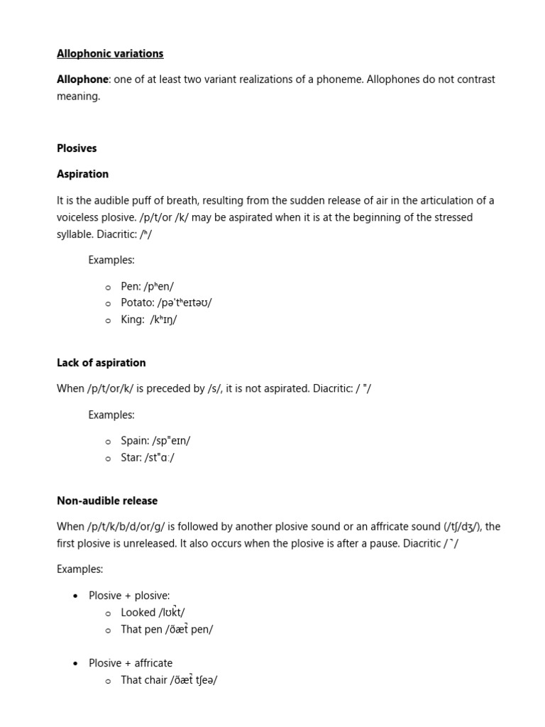 Allophonic variations | PDF | Human Voice | Oral Communication