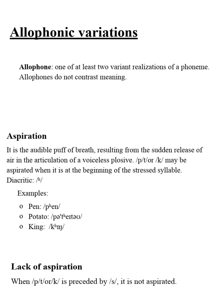 Allophonic Variations | PDF | Phonology | Linguistics