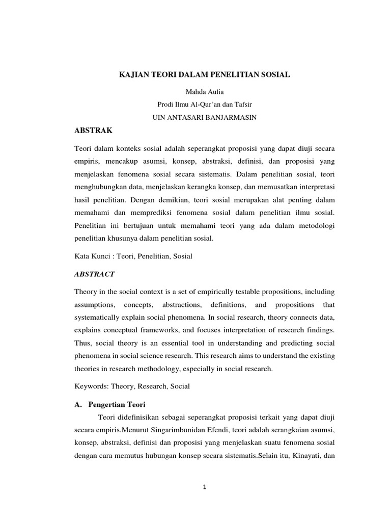 Kajian Teori Dalam Penelitian Sosial | PDF
