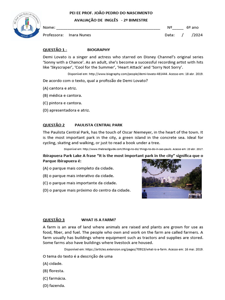 prova 7 ano | PDF | Skeleton | Invertebrate