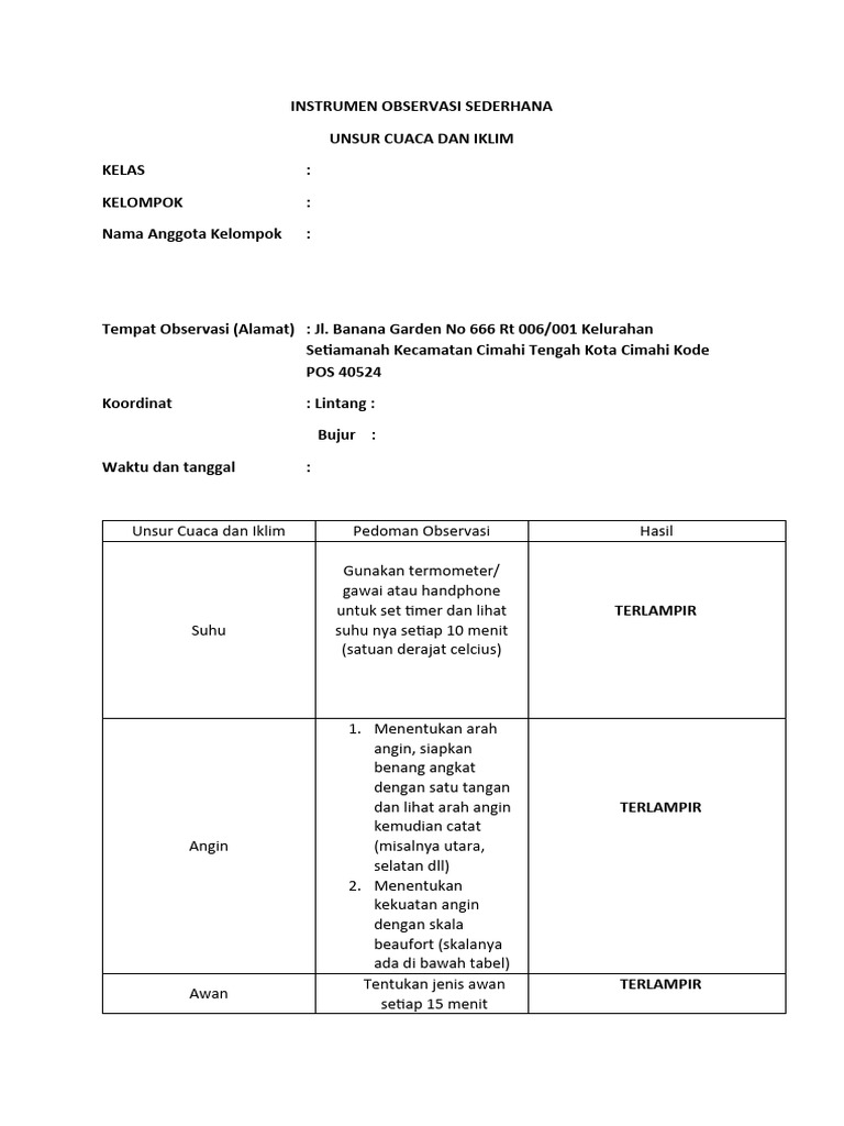 Instrumen Observasi Sederhana | PDF