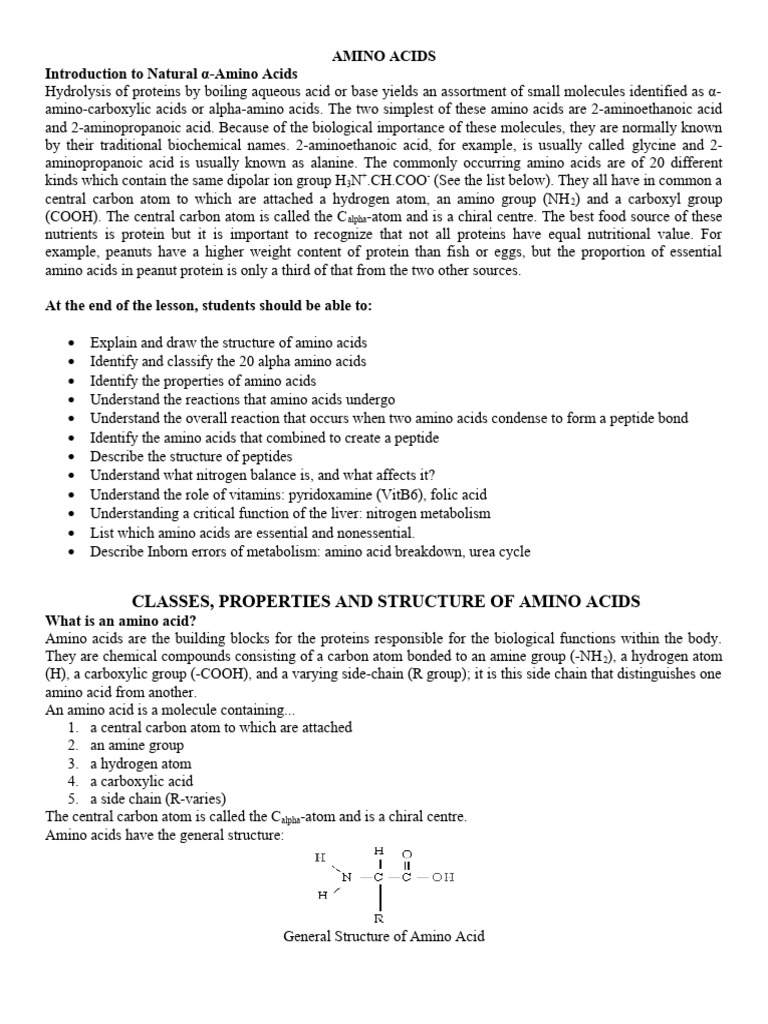 NOTE On Structure of Amino Acids 2021 | PDF | Amino Acid | Diet & Nutrition