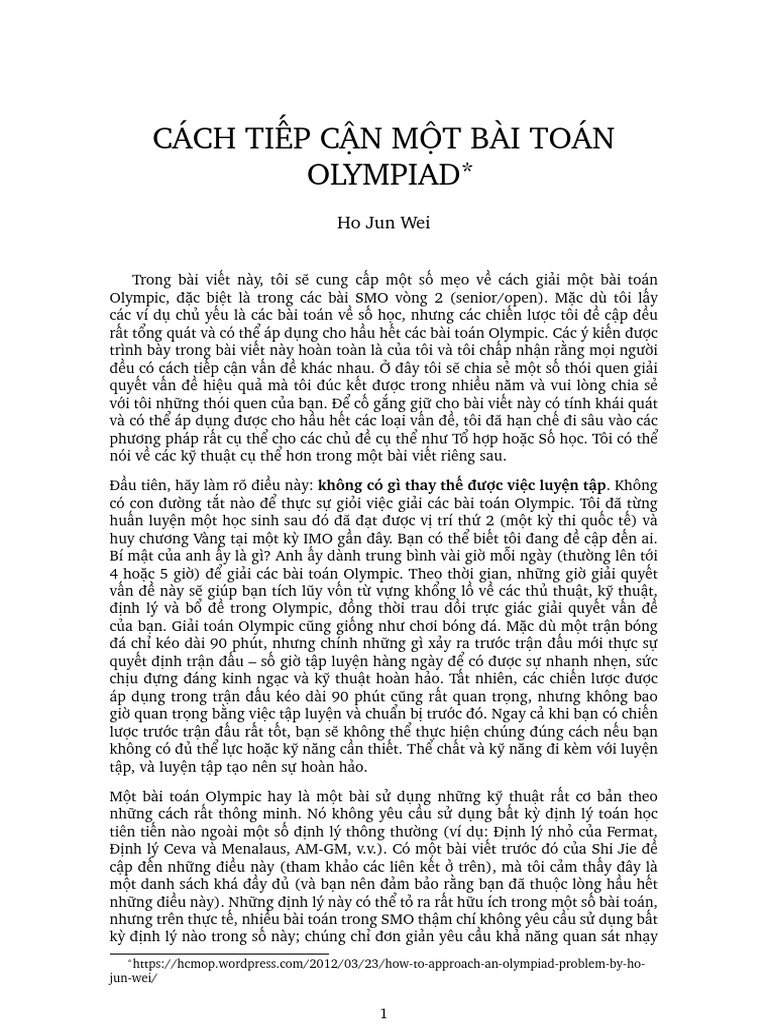 Cách tiếp cận một bài toán Olympic của Ho Jun Wei | PDF