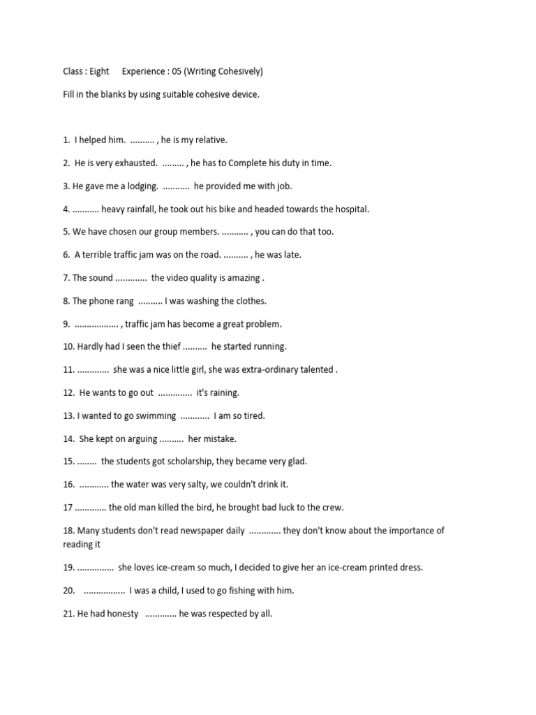 Writing Cohesively Practice | PDF | Language Arts & Discipline | Home ...