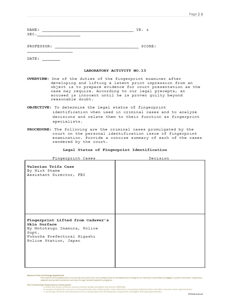 Lab.13.docx | Download Free PDF | Fingerprint | Crimes