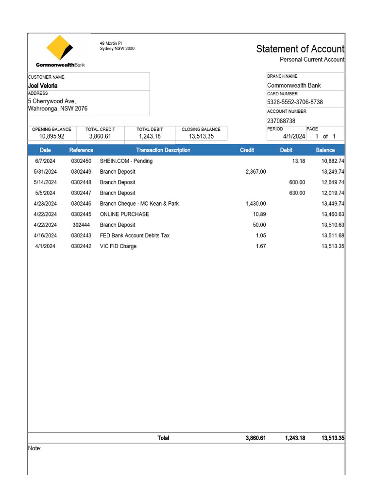 Bank Statement Template 3 TemplateLab | PDF | Credit Card | Banks