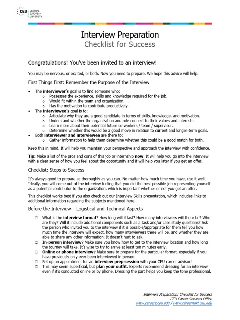 Interview Preparation: Checklist For Success | PDF | Knowledge | Job ...